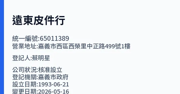 遠東皮件行的照片-統編 65011389(嘉義市) 公司登記資料與營業項目詳細圖表