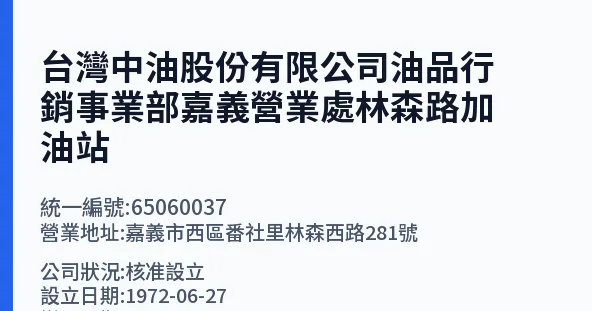 台灣中油股份有限公司油品行銷事業部嘉義營業處林森路加油站的照片-統編 65060037(嘉義市) 公司登記資料與營業項目詳細圖表