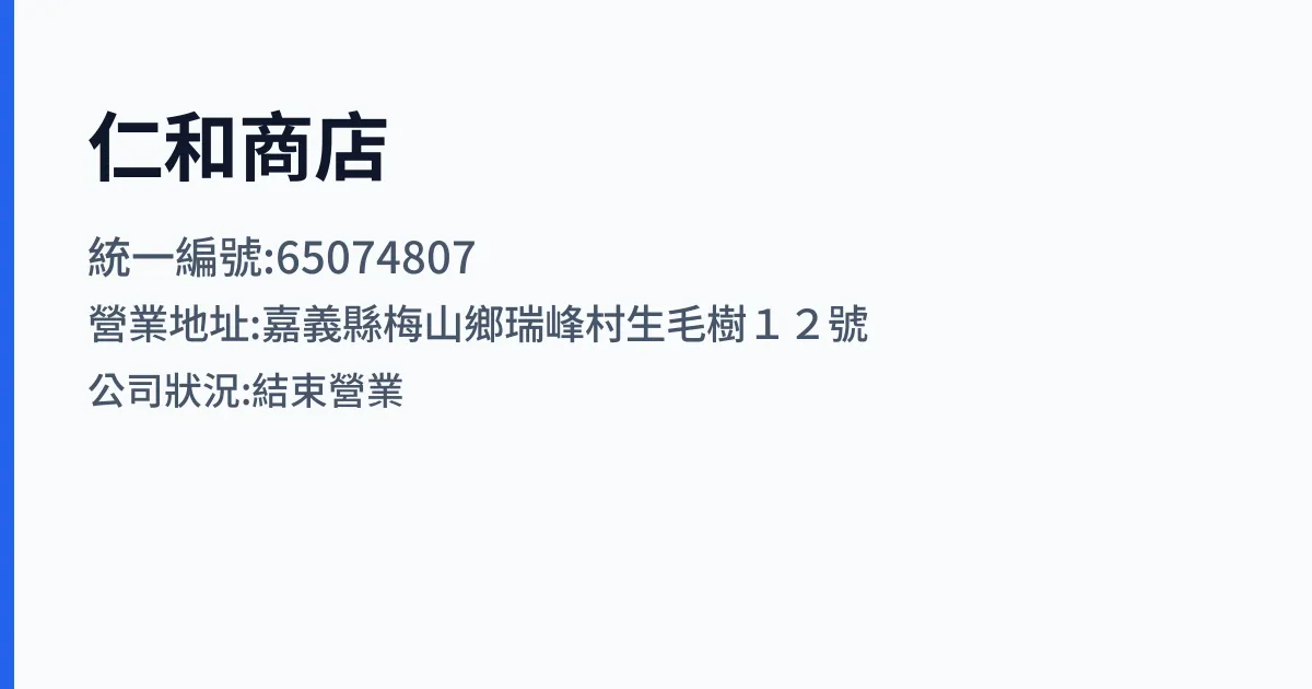 仁和商店 - 統編 65074807(嘉義縣) 公司登記資料與營業項目詳細圖表