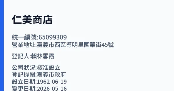 仁美商店的照片-統編 65099309(嘉義市) 公司登記資料與營業項目詳細圖表