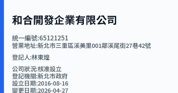 和合開發企業有限公司的照片-統編 65121251(新北市) 公司登記資料與營業項目詳細圖表