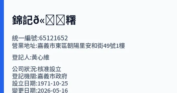 錦記𫃎糬的照片-統編 65121652(嘉義市) 公司登記資料與營業項目詳細圖表