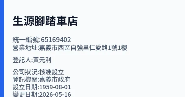 生源腳踏車店的照片-統編 65169402(嘉義市) 公司登記資料與營業項目詳細圖表