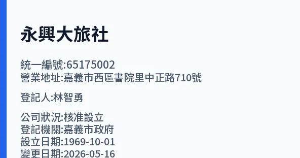永興大旅社的照片-統編 65175002(嘉義市) 公司登記資料與營業項目詳細圖表