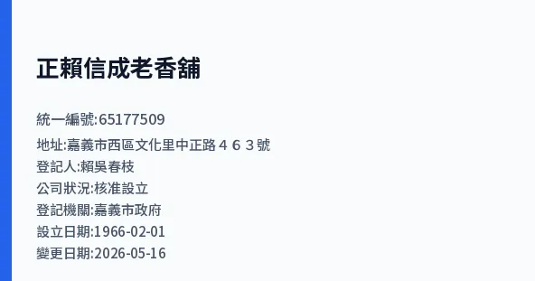 正賴信成老香舖的照片-統編 65177509(嘉義市) 公司登記資料與營業項目詳細圖表