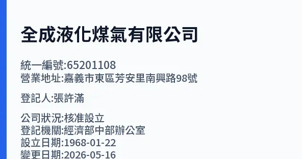 全成液化煤氣有限公司的照片-統編 65201108(嘉義市) 公司登記資料與營業項目詳細圖表