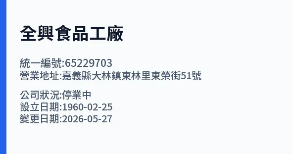 全興食品工廠的照片-統編 65229703(嘉義縣) 公司登記資料與營業項目詳細圖表