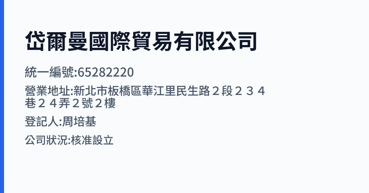 岱爾曼國際貿易有限公司 - 統編 65282220(新北市) 公司登記資料與營業項目詳細圖表