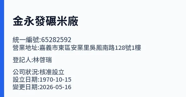 金永發碾米廠的照片-統編 65282592(嘉義市) 公司登記資料與營業項目詳細圖表