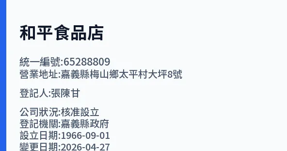和平食品店的照片-統編 65288809(嘉義縣) 公司登記資料與營業項目詳細圖表