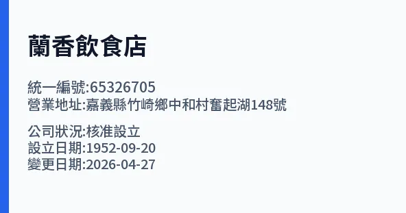 蘭香飲食店的照片-統編 65326705(嘉義縣) 公司登記資料與營業項目詳細圖表