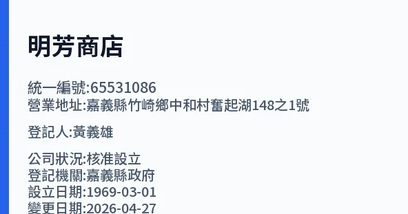 明芳商店的照片-統編 65531086(嘉義縣) 公司登記資料與營業項目詳細圖表