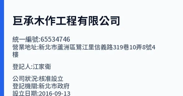 巨承木作工程有限公司的照片-統編 65534746(新北市) 公司登記資料與營業項目詳細圖表