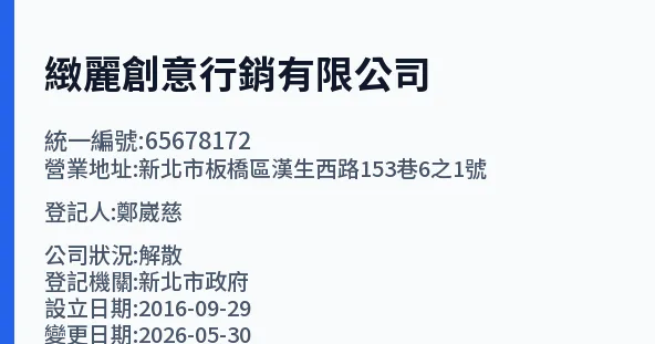 緻麗創意行銷有限公司的照片-統編 65678172(新北市) 公司登記資料與營業項目詳細圖表