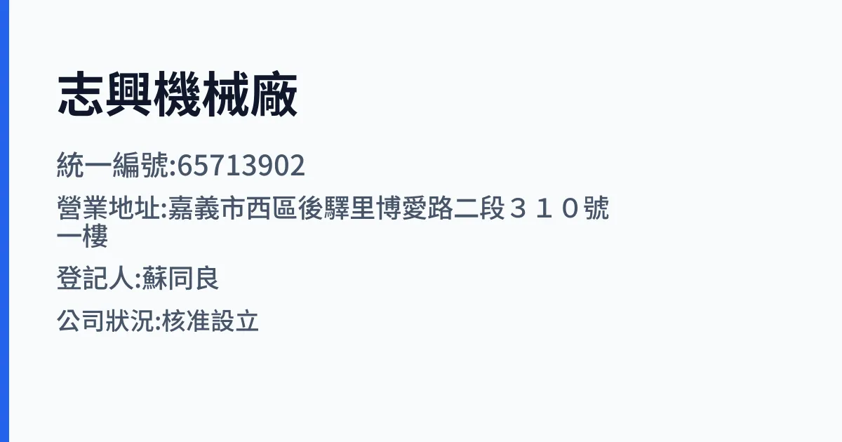 志興機械廠 - 統編 65713902(嘉義市) 公司登記資料與營業項目詳細圖表