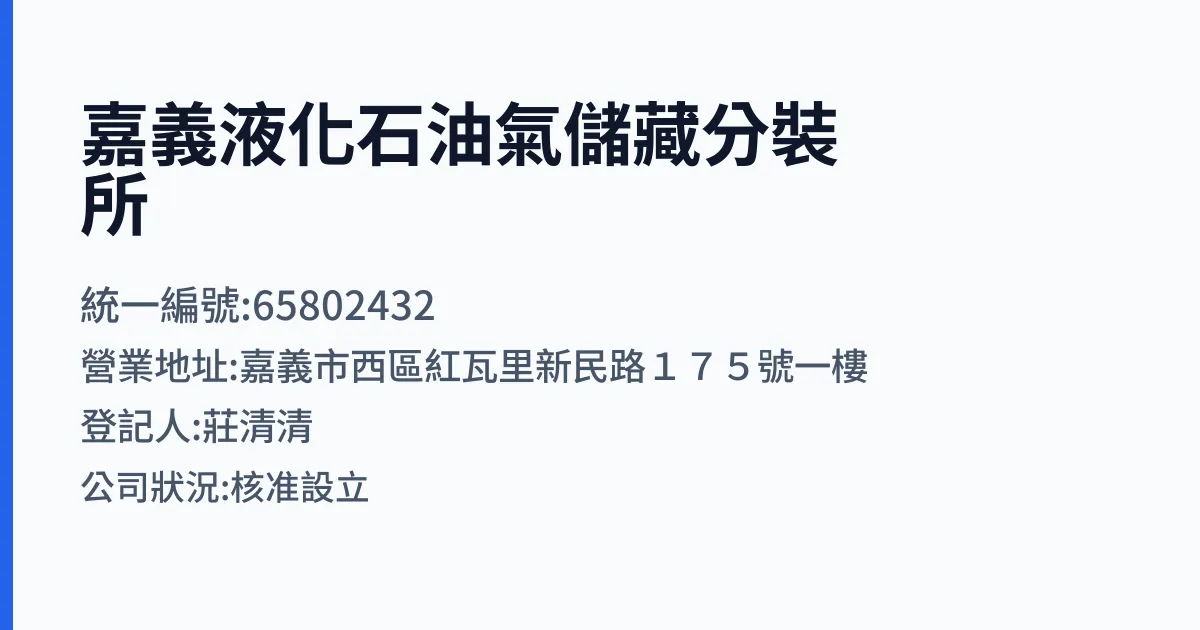 嘉義液化石油氣儲藏分裝所 - 統編 65802432 (嘉義市) 公司登記資料與營業項目詳細圖表
