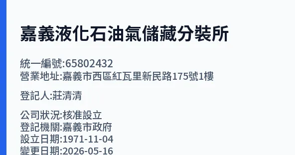 嘉義液化石油氣儲藏分裝所的照片-統編 65802432(嘉義市) 公司登記資料與營業項目詳細圖表