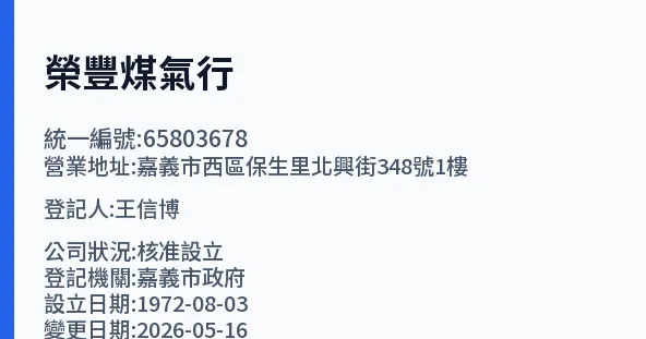 榮豐煤氣行的照片-統編 65803678(嘉義市) 公司登記資料與營業項目詳細圖表