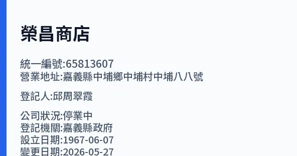 榮昌商店的照片-統編 65813607(嘉義縣) 公司登記資料與營業項目詳細圖表