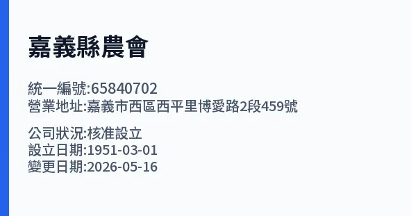 嘉義縣農會的照片-統編 65840702(嘉義市) 公司登記資料與營業項目詳細圖表