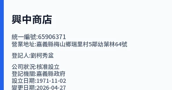 興中商店的照片-統編 65906371(嘉義縣) 公司登記資料與營業項目詳細圖表