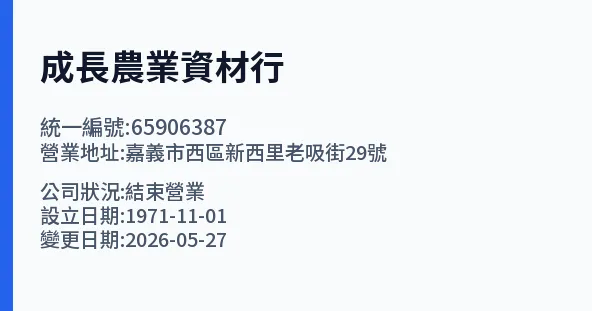 成長農業資材行的照片-統編 65906387(嘉義市) 公司登記資料與營業項目詳細圖表