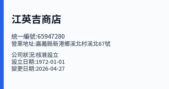 江英吉商店的照片-統編 65947280(嘉義縣) 公司登記資料與營業項目詳細圖表