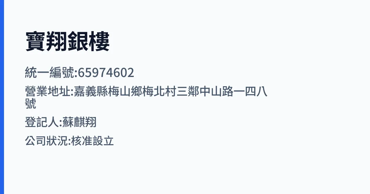 寶翔銀樓 - 統編 65974602（嘉義縣） 公司登記資料與營業項目詳細圖表
