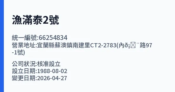 漁滿泰2號的照片-統編 66254834(宜蘭縣) 公司登記資料與營業項目詳細圖表