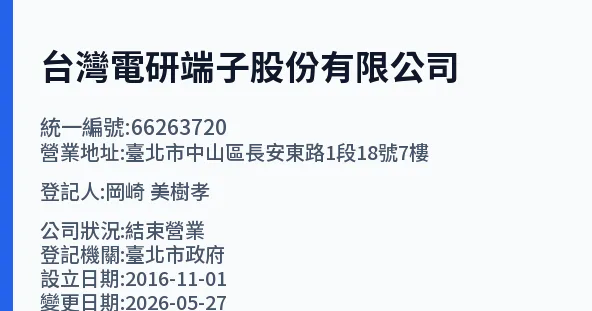 台灣電研端子股份有限公司的照片-統編 66263720(臺北市) 公司登記資料與營業項目詳細圖表