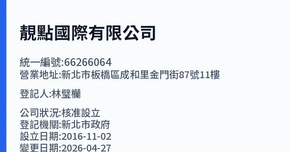 靚點國際有限公司的照片-統編 66266064(新北市) 公司登記資料與營業項目詳細圖表