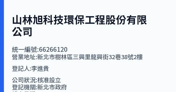 山林旭科技環保工程股份有限公司的照片-統編 66266120(新北市) 公司登記資料與營業項目詳細圖表