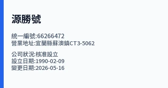 源勝號的照片-統編 66266472(宜蘭縣) 公司登記資料與營業項目詳細圖表