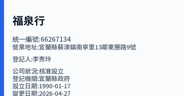 福泉行的照片-統編 66267134(宜蘭縣) 公司登記資料與營業項目詳細圖表