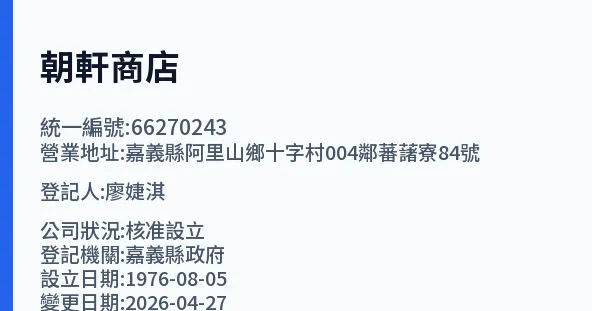 朝軒商店的照片-統編 66270243(嘉義縣) 公司登記資料與營業項目詳細圖表