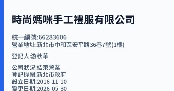 時尚媽咪手工禮服有限公司的照片-統編 66283606(新北市) 公司登記資料與營業項目詳細圖表