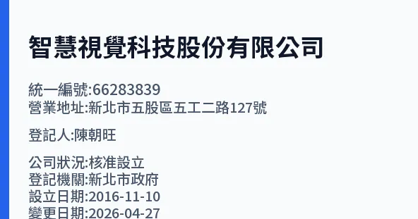 智慧視覺科技股份有限公司的照片-統編 66283839(新北市) 公司登記資料與營業項目詳細圖表