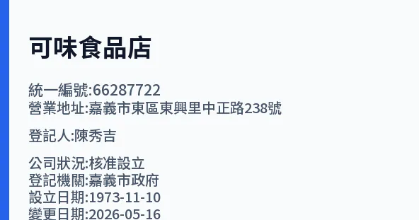 可味食品店的照片-統編 66287722(嘉義市) 公司登記資料與營業項目詳細圖表