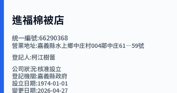 進福棉被店的照片-統編 66290368(嘉義縣) 公司登記資料與營業項目詳細圖表