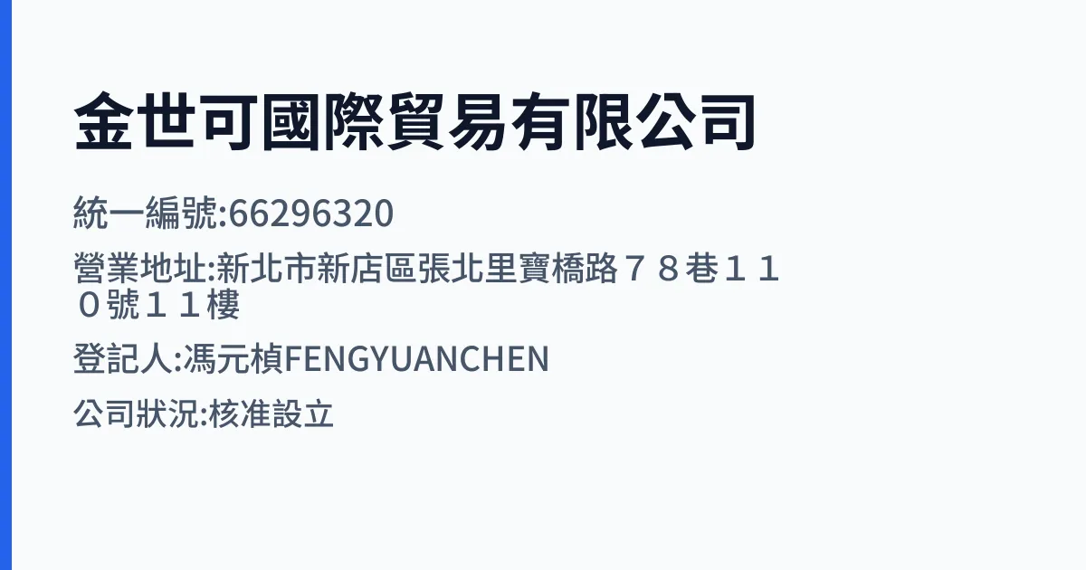 金世可國際貿易有限公司 - 統編 66296320(新北市) 公司登記資料與營業項目詳細圖表