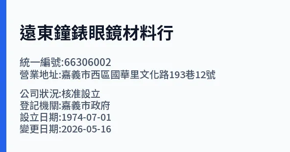 遠東鐘錶眼鏡材料行的照片-統編 66306002(嘉義市) 公司登記資料與營業項目詳細圖表