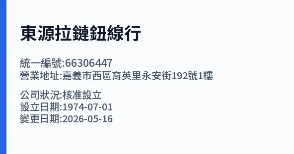 東源拉鏈鈕線行的照片-統編 66306447(嘉義市) 公司登記資料與營業項目詳細圖表
