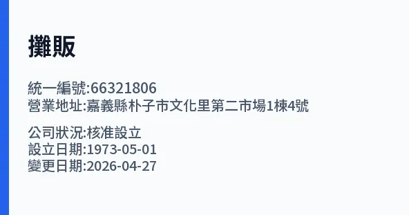 攤販的照片-統編 66321806(嘉義縣) 公司登記資料與營業項目詳細圖表