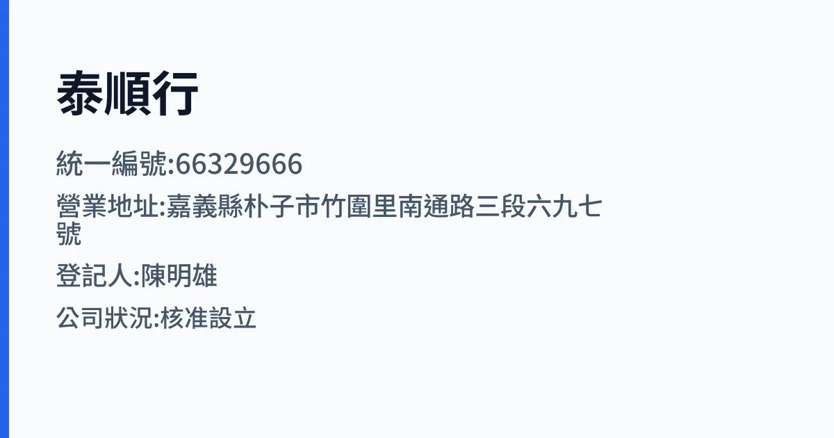 泰順行 - 統編 66329666(嘉義縣) 公司登記資料與營業項目詳細圖表