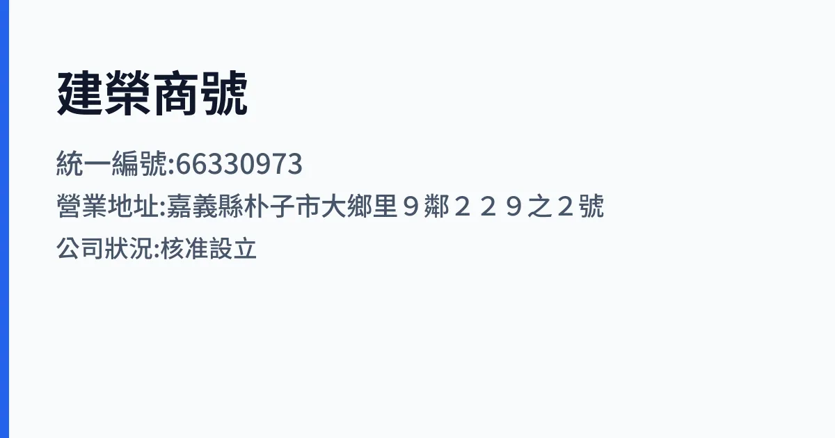 建榮商號 - 統編 66330973(嘉義縣) 公司登記資料與營業項目詳細圖表