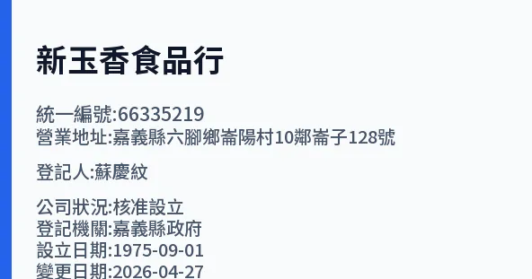 新玉香食品行的照片-統編 66335219(嘉義縣) 公司登記資料與營業項目詳細圖表