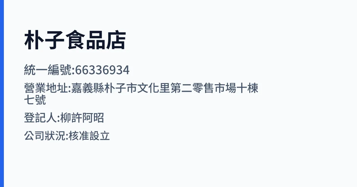 朴子食品店 - 統編 66336934(嘉義縣) 公司登記資料與營業項目詳細圖表