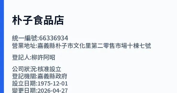 朴子食品店的照片-統編 66336934(嘉義縣) 公司登記資料與營業項目詳細圖表