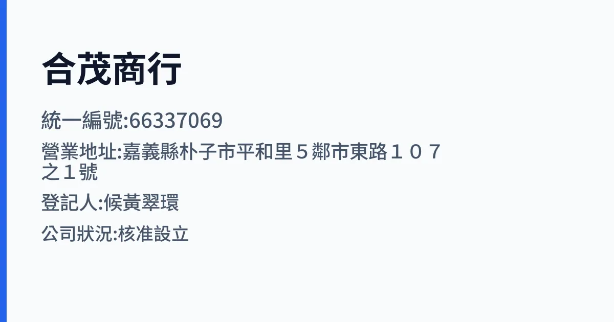 合茂商行 - 統編 66337069(嘉義縣) 公司登記資料與營業項目詳細圖表