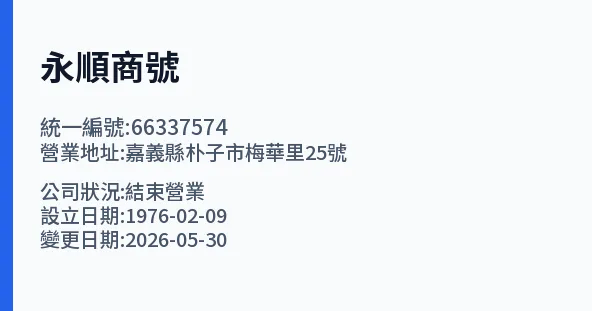永順商號的照片-統編 66337574(嘉義縣) 公司登記資料與營業項目詳細圖表